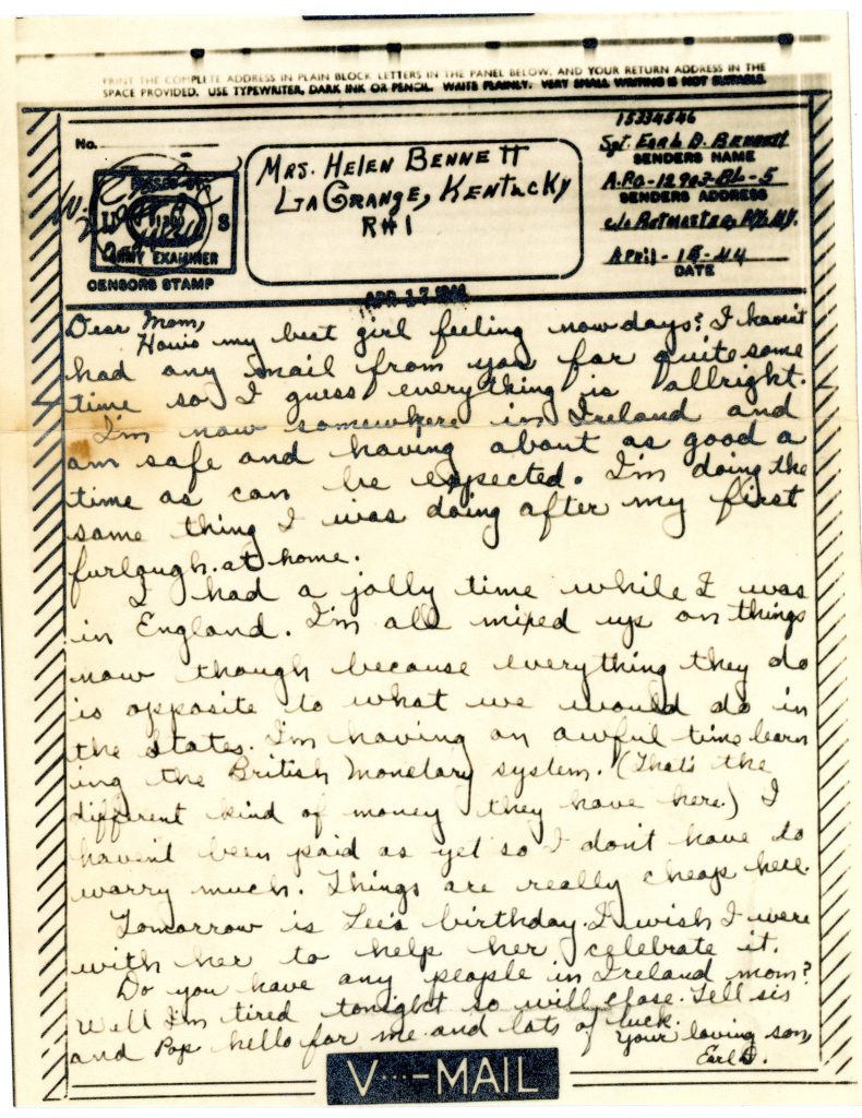 Earl D. Bennett Letter – 4-16-44 To Mom – OC History Center
