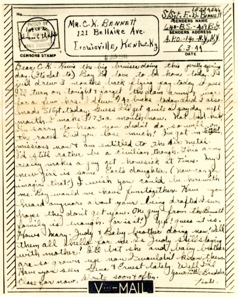 Earl D. Bennett Letter – 6-3-44 To Bro - Oldham County History Center